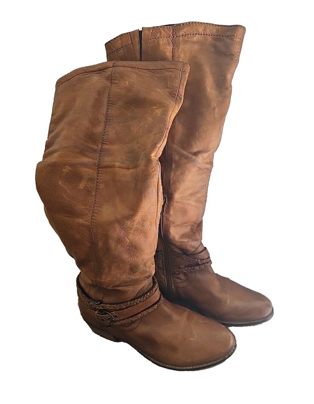 Instep Carl Scarpa Brown Leather Braided Buckle Tall Riding Boots ...