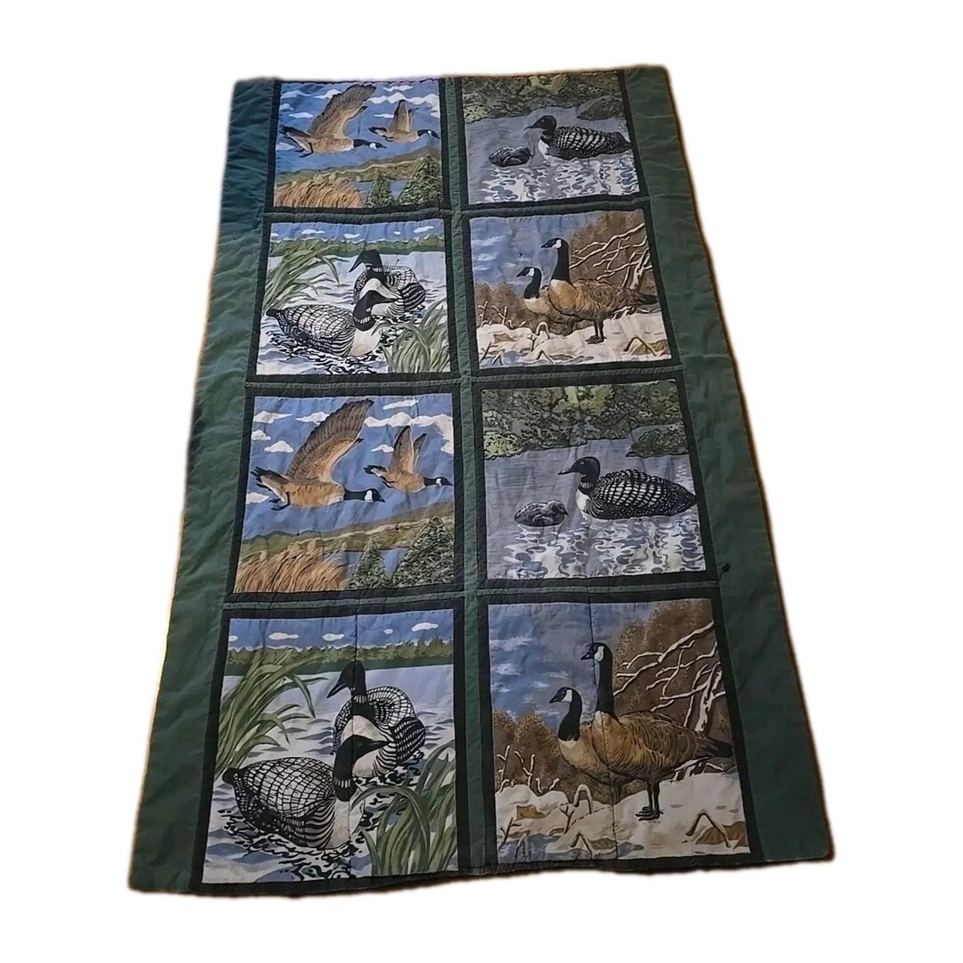 Vtg Canadian Geese & Loons Birds Wildlife Hunting Quilted Bedding ...