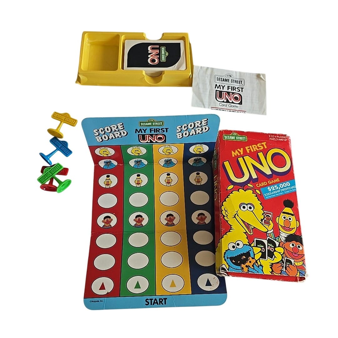 Vintage 1989 Sesame Street Muppets My First UNO Board Card Game ...