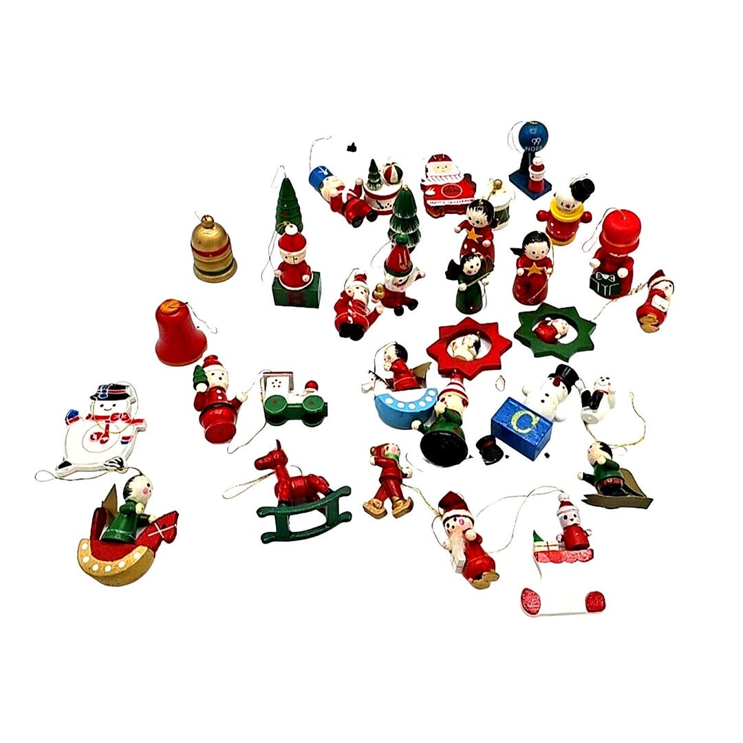 Vintage Bulk Lot Wooden Seasonal Holiday Christmas Miniature Hanging ...
