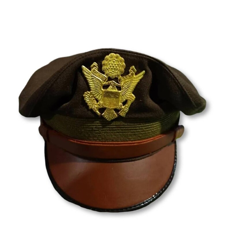 WW2 US Army Aircorps Military Officers Pilots OD Visor Crusher Hat Cap ...