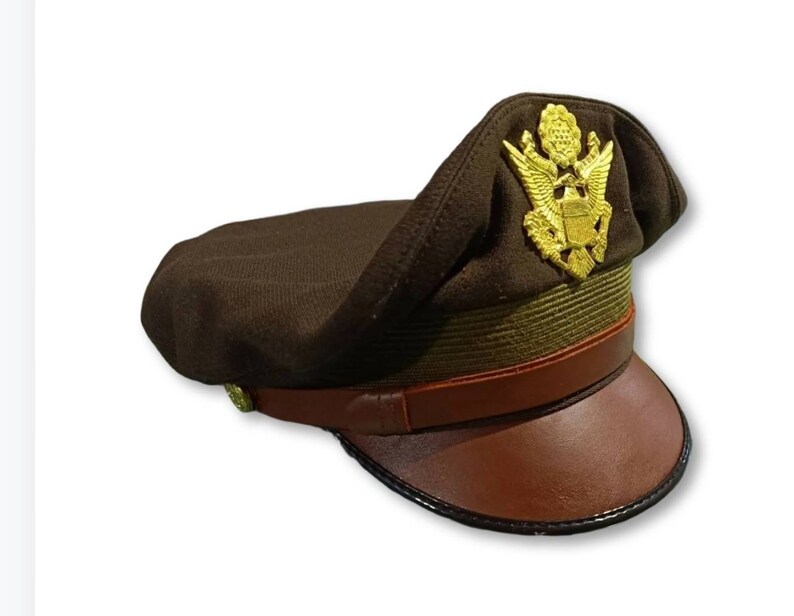 WW2 US Army Aircorps Military Officers Pilots OD Visor Crusher Hat Cap ...