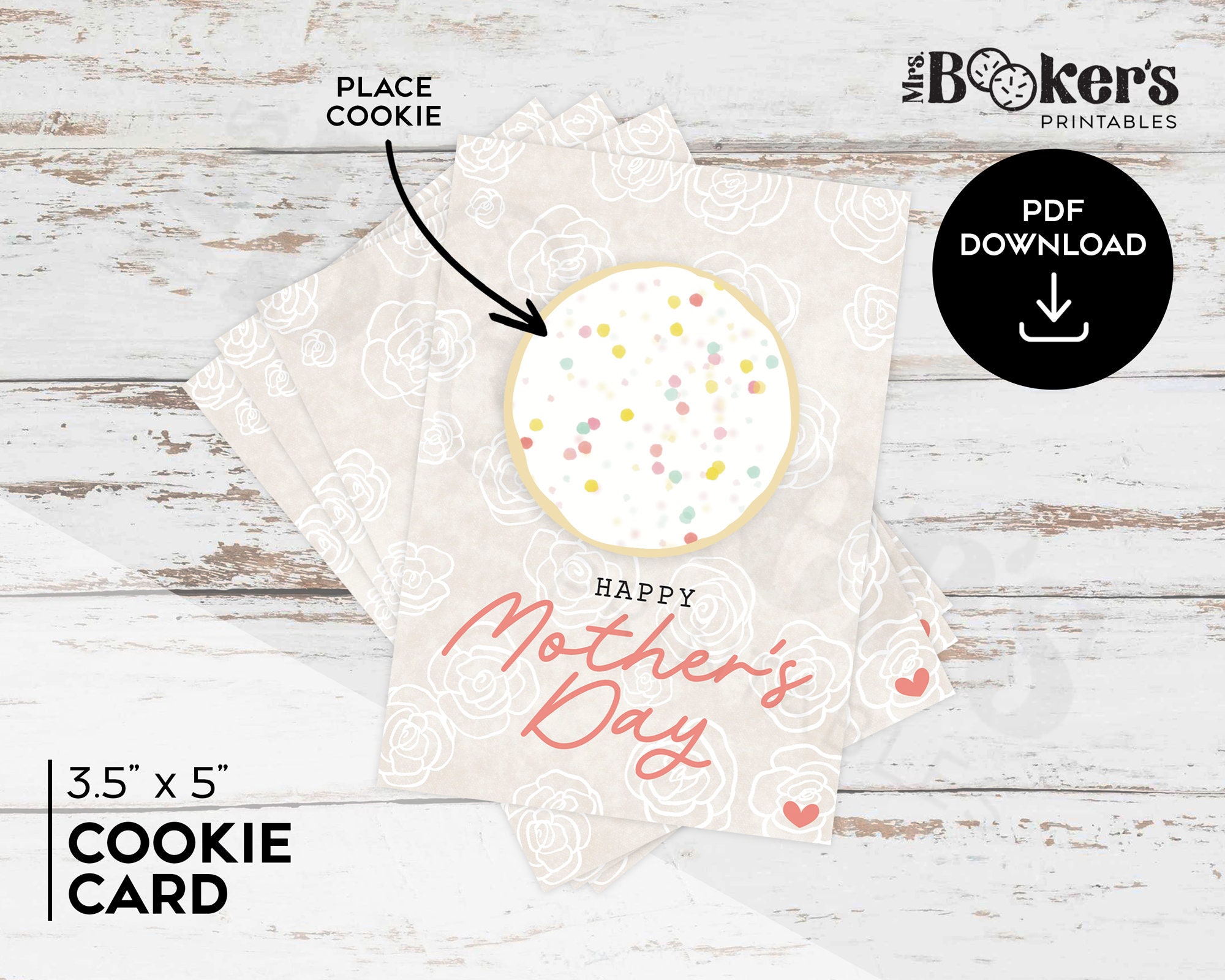 Happy Mother's Day, Floral Cookie Card, 3.5" X 5" Printable Card ...