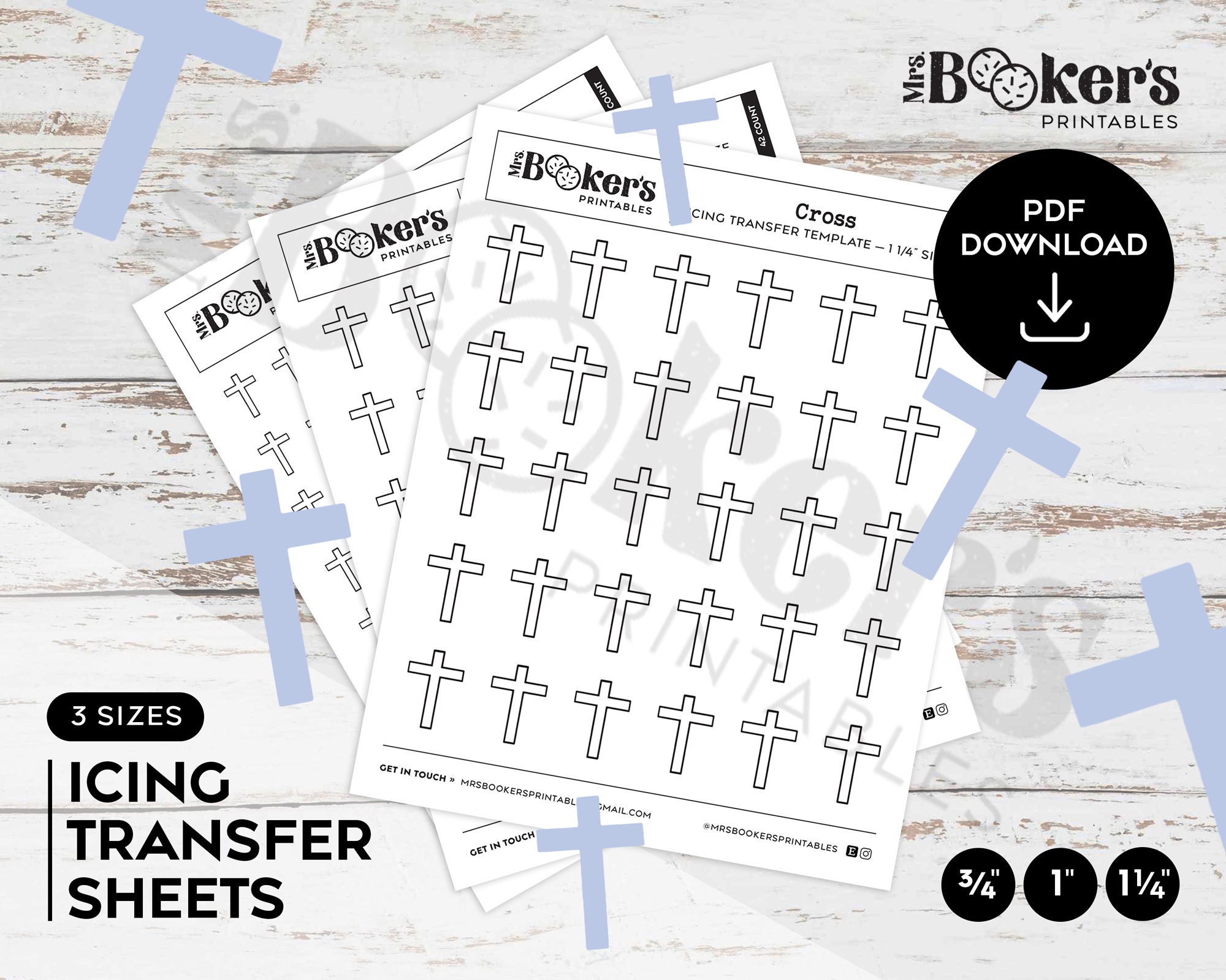 Cross Transfer Sheet, Printable Cookie Decorating Template, Royal Icing ...