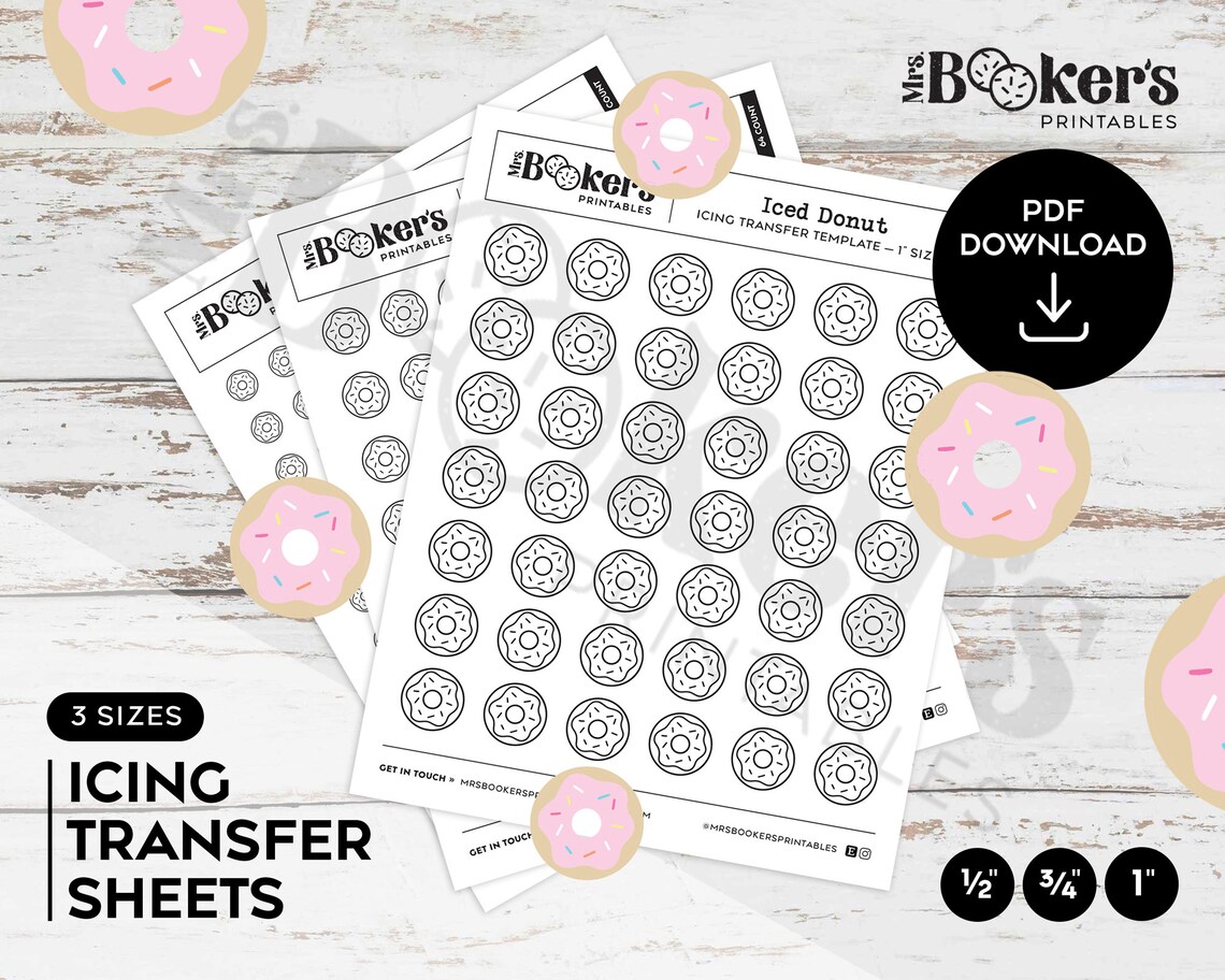 Donut Royal Icing Transfer Sheet, Cookie Decorating Template, Digital ...