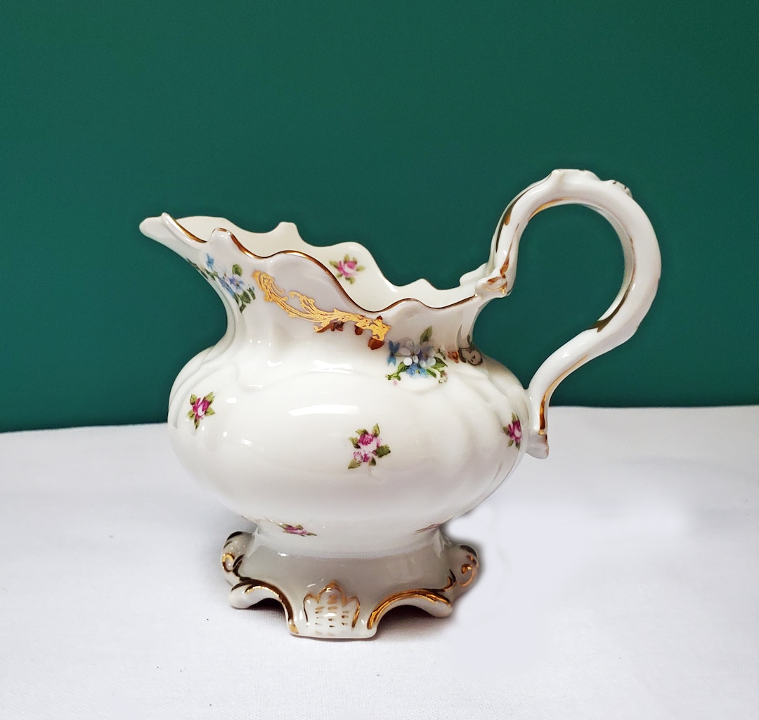 Vintage Austrian China Creamer: Hand-painted Floral Design, Gold Trim ...
