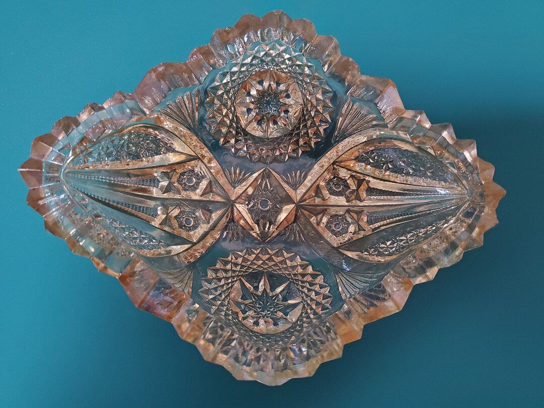Vintage Amber Cut Crystal Candy Dish: Leaded Glass Bowl, 1950s - Etsy