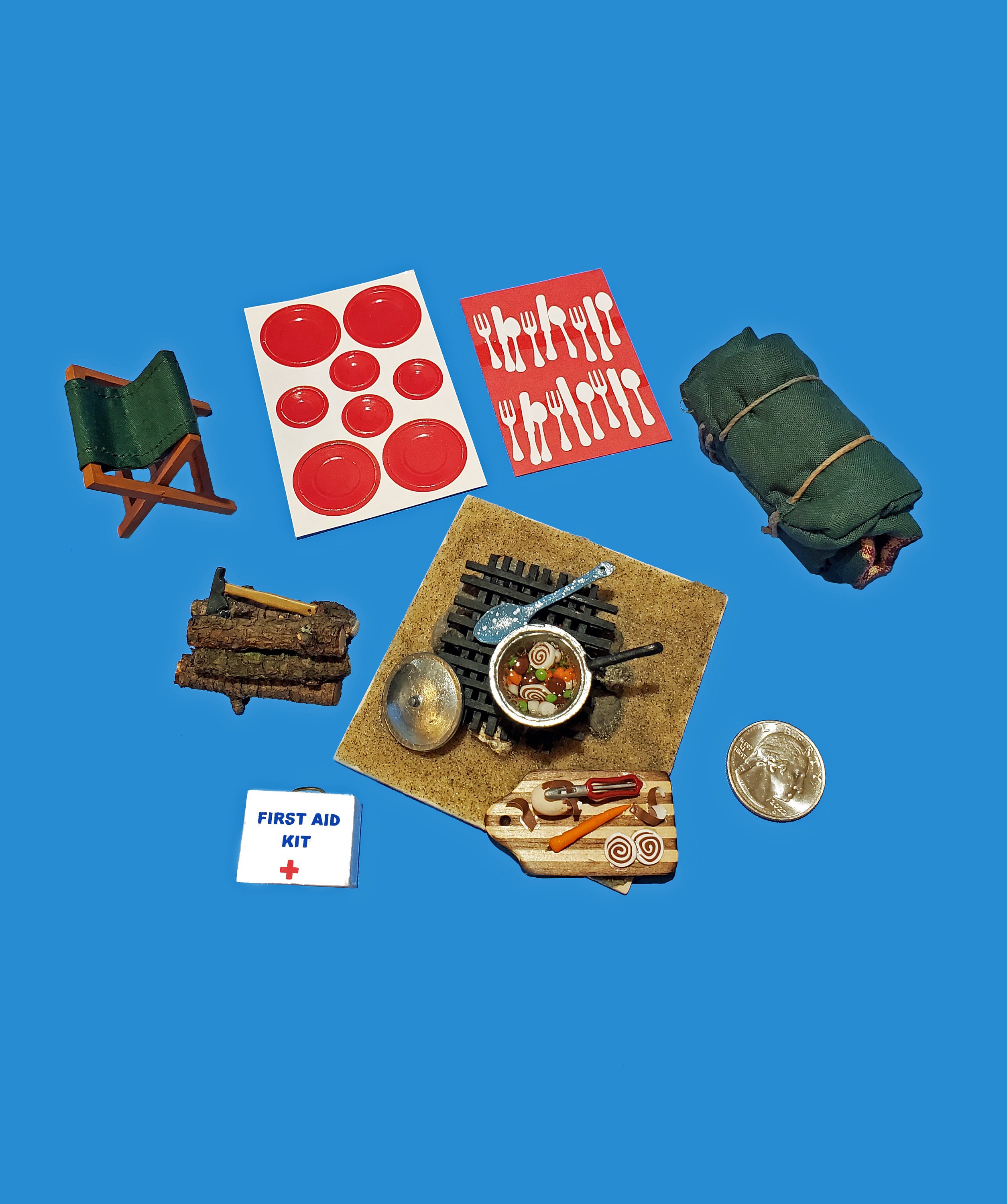 1:12 Scale Miniature Camping Set Includes a Camper's Stew Campfire ...