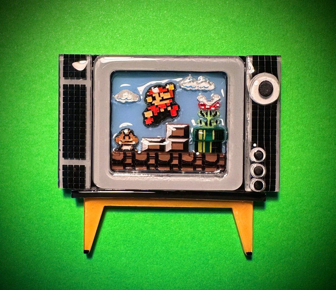 Retro Mario Brooch - Laser Cut, Hand Painted Acrylic Brooch, With a ...