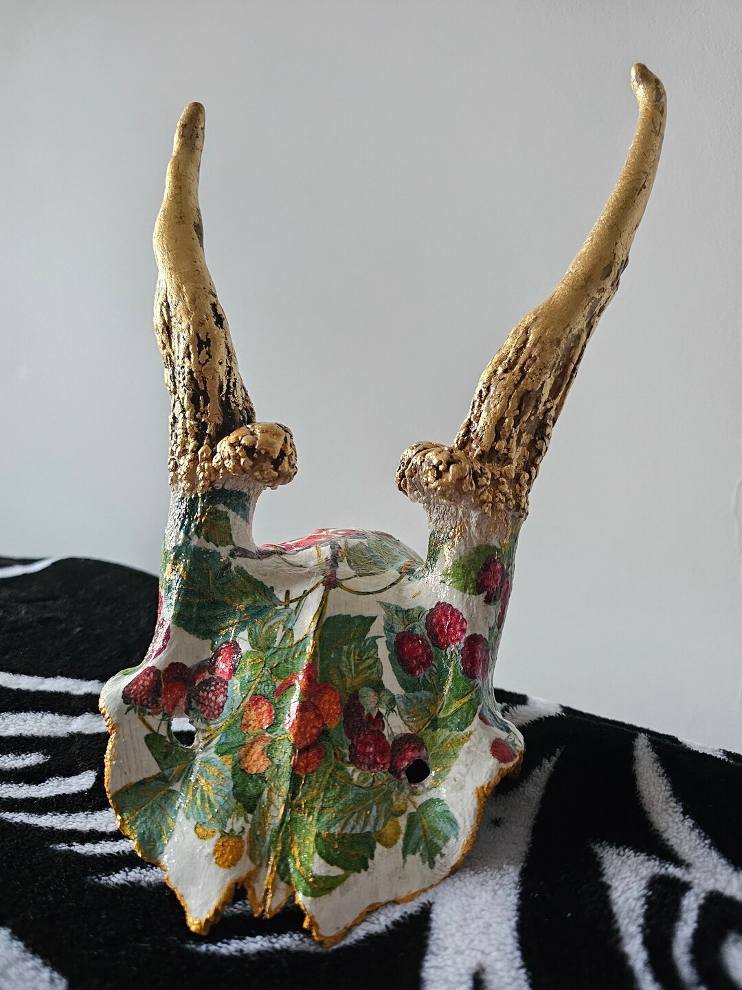 FOREST FRUITS: a Young Deer Skull Handpainted in Decoupage Style, Gold ...