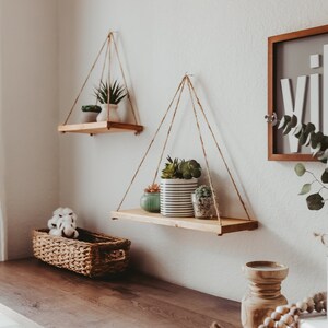 Set of 2 Hanging Rope Shelf Wooden Home Decor Rustic Wood - Etsy