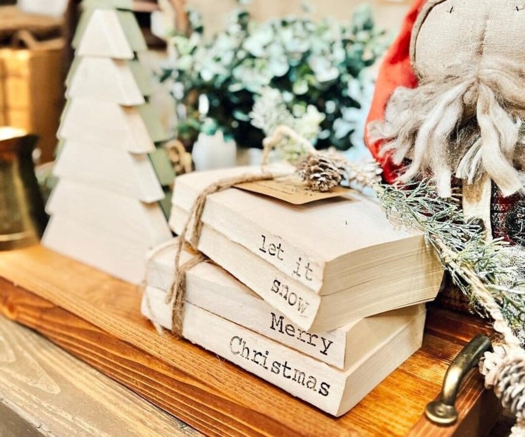 Christmas Stamped Book Stacks | Holiday Decor | Book Lovers Gift - Etsy