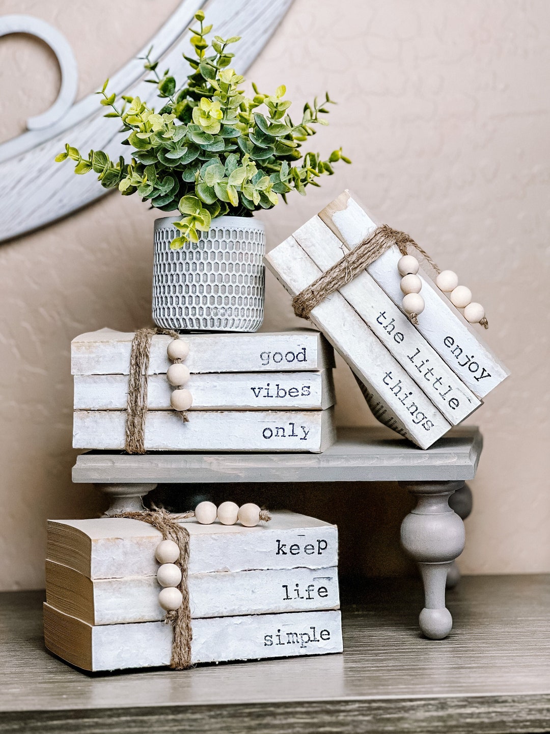 Stamped Book Stacks | Life Quotes & Sayings | Set of Book Decor - Etsy