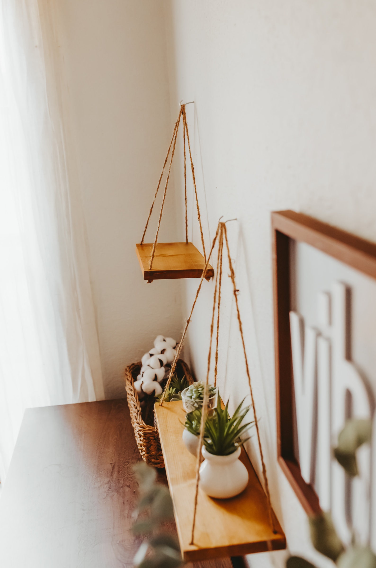 Set of 2 Hanging Rope Shelf Wooden Home Decor Rustic Wood - Etsy