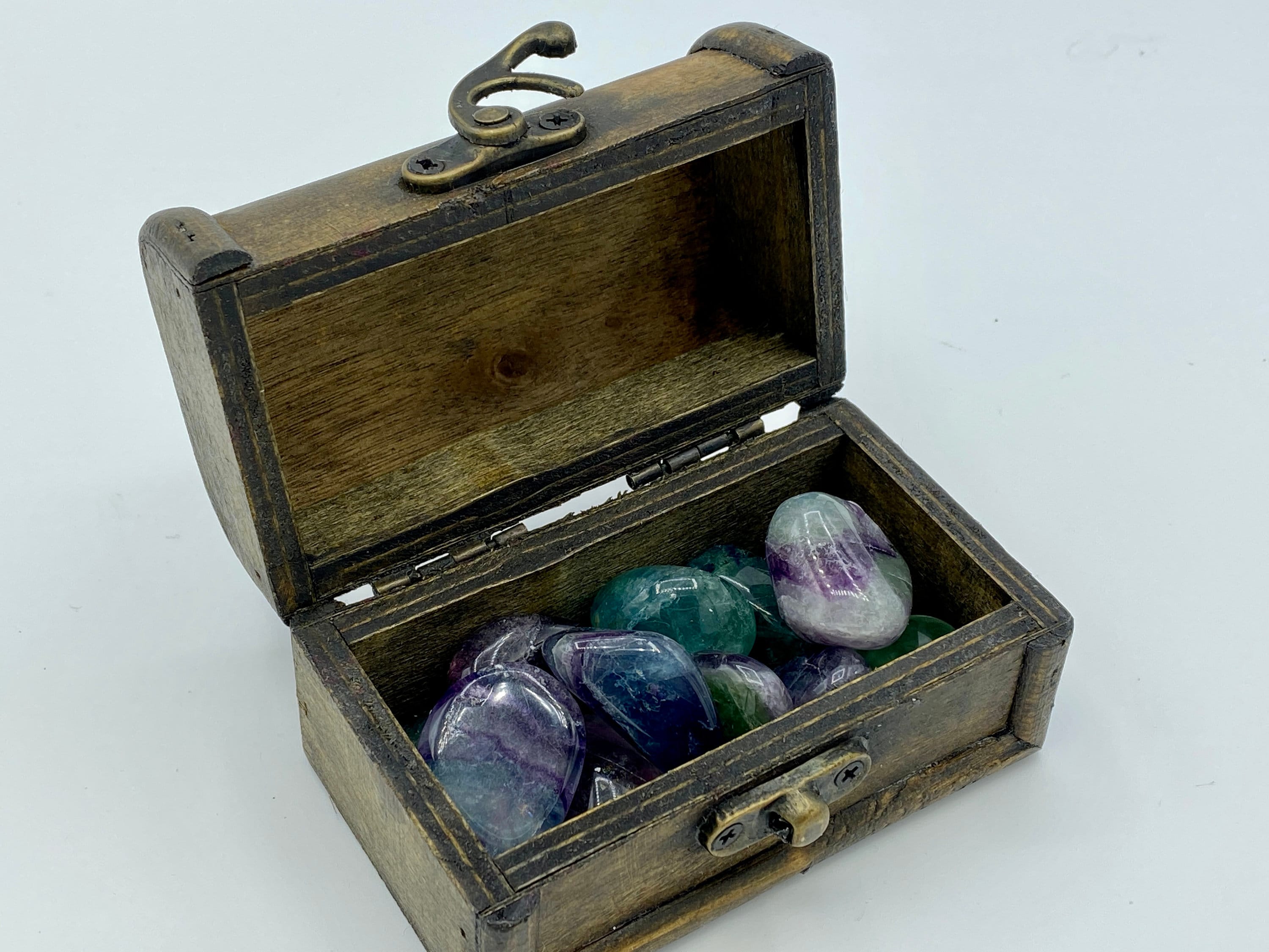 Wooden Treasure Chest Small Chest Stash Box Tumbled Stone | Etsy