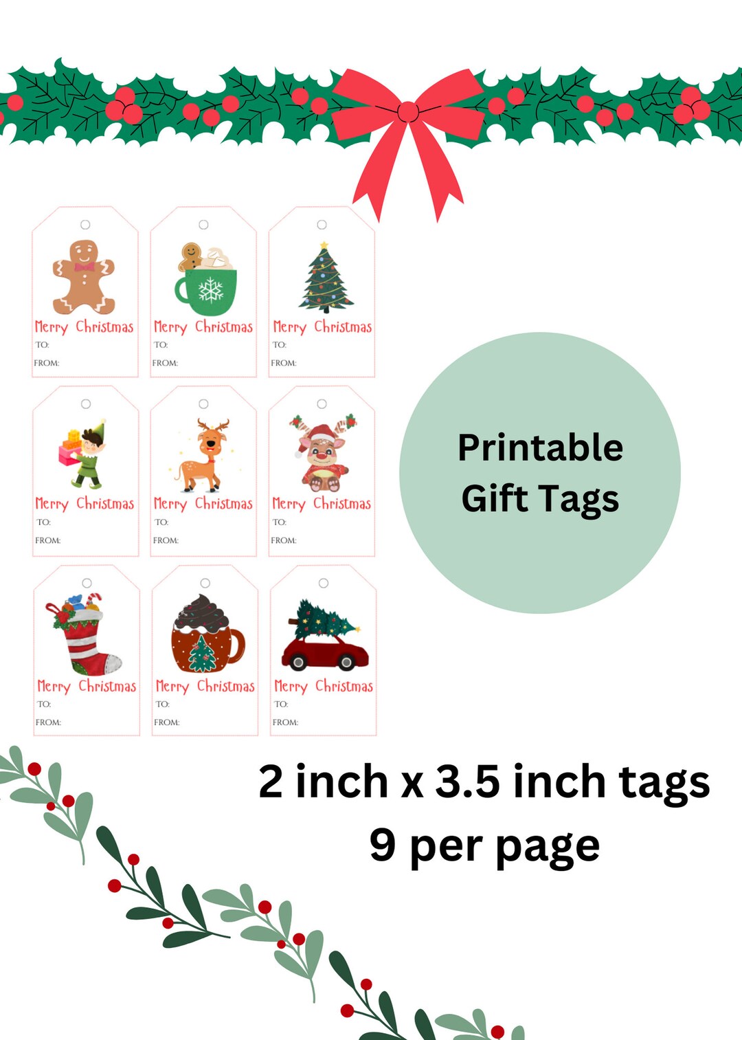Christmas Printable Gift Tags Cute Reindeer Gift Tags Gingerbread ...