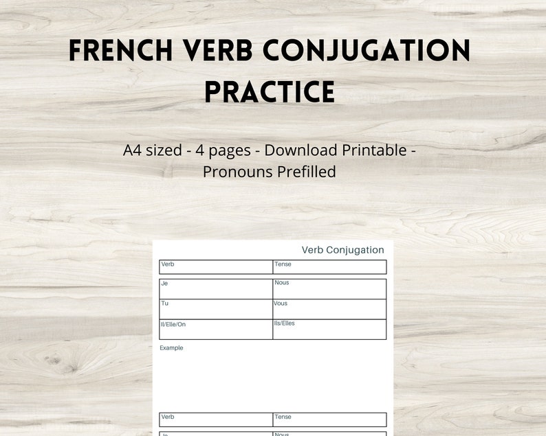 FRENCH VERB CONJUGATION Worksheet | French Tenses and Verbs Language ...