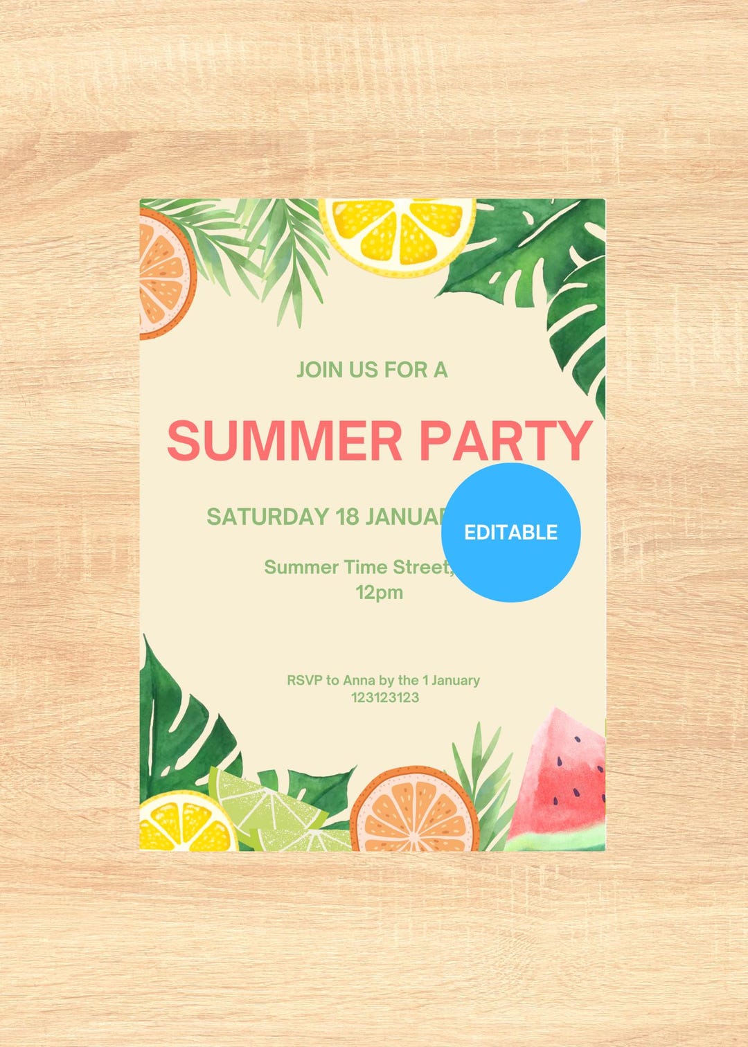 Summer Fruits Party Invitation Birthday BBQ Editable - Etsy