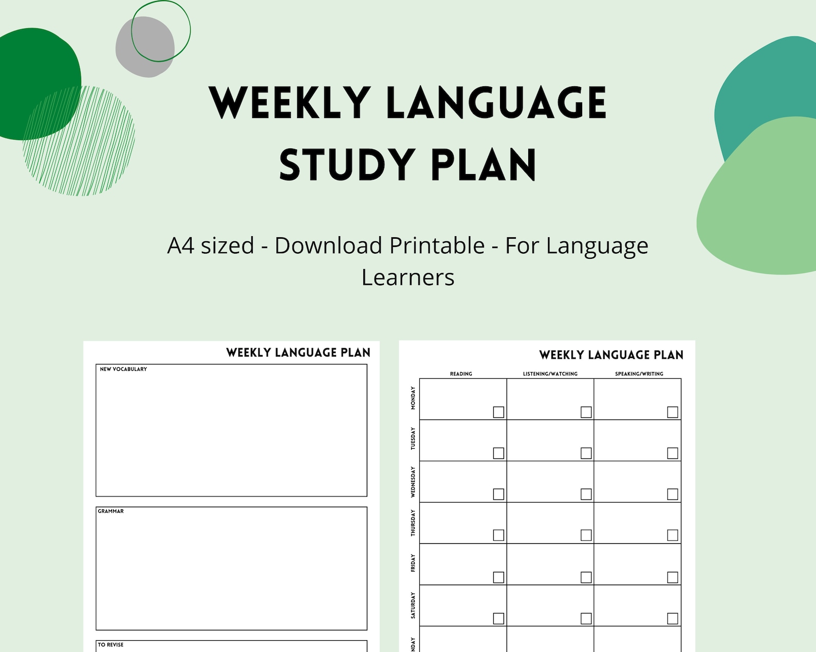 Weekly Language Learning Study Plan | Digital Download | Foreign ...