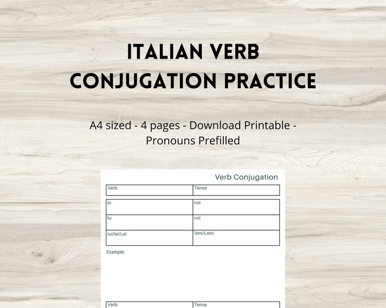 ITALIAN VERB CONJUGATION Worksheet Study Tenses and Verbs Language ...