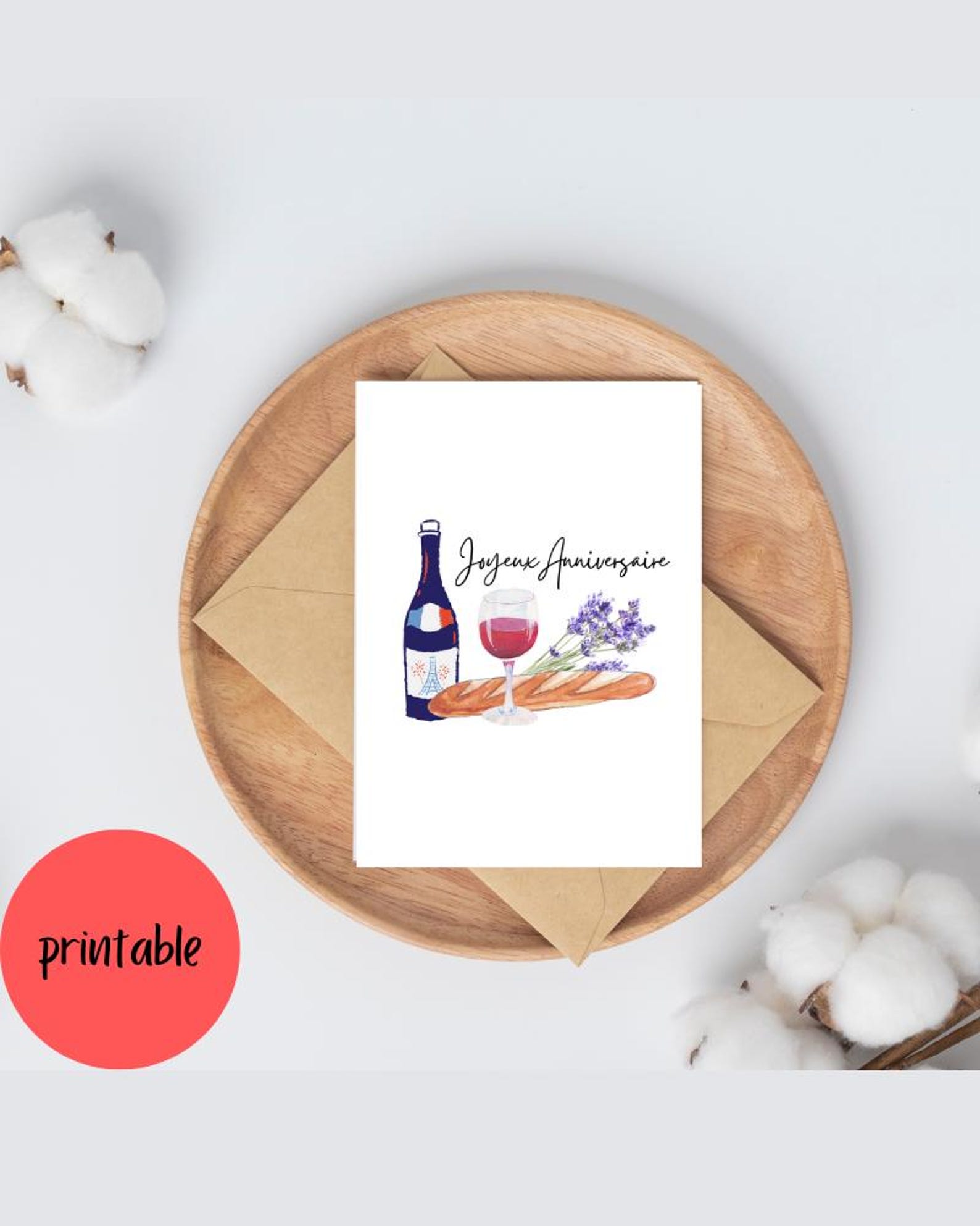 Joyeux Anniversaire Carte | Happy Birthday French Wine Baguette Card ...