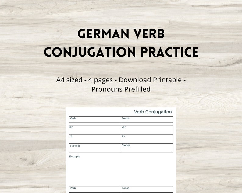 GERMAN VERB CONJUGATION Worksheet Study Tenses and Verbs Language ...