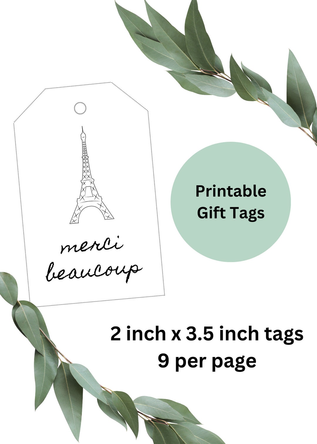Merci Beaucoup Eiffel Tower Printable Gift Tags | Paris Gift Tags - Etsy