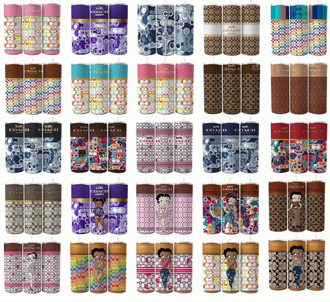 Bundle 25 Coach Designs 20oz Tumbler Wrap PNG, Designer Bags Tumbler Png, 20oz Skinny Straight ...