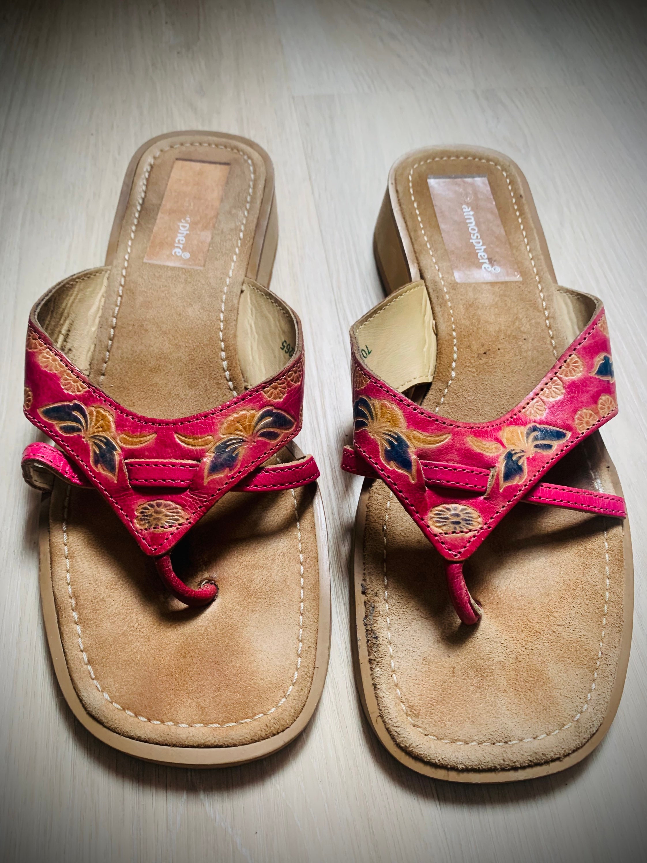 Vintage Pink Leather Sandals, Second Hand Leather Flip Flops, 90s ...