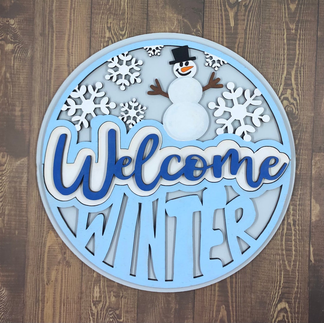 Welcome Winter Sign Front Door, Winter Round Door Hanger, DIY Welcome ...
