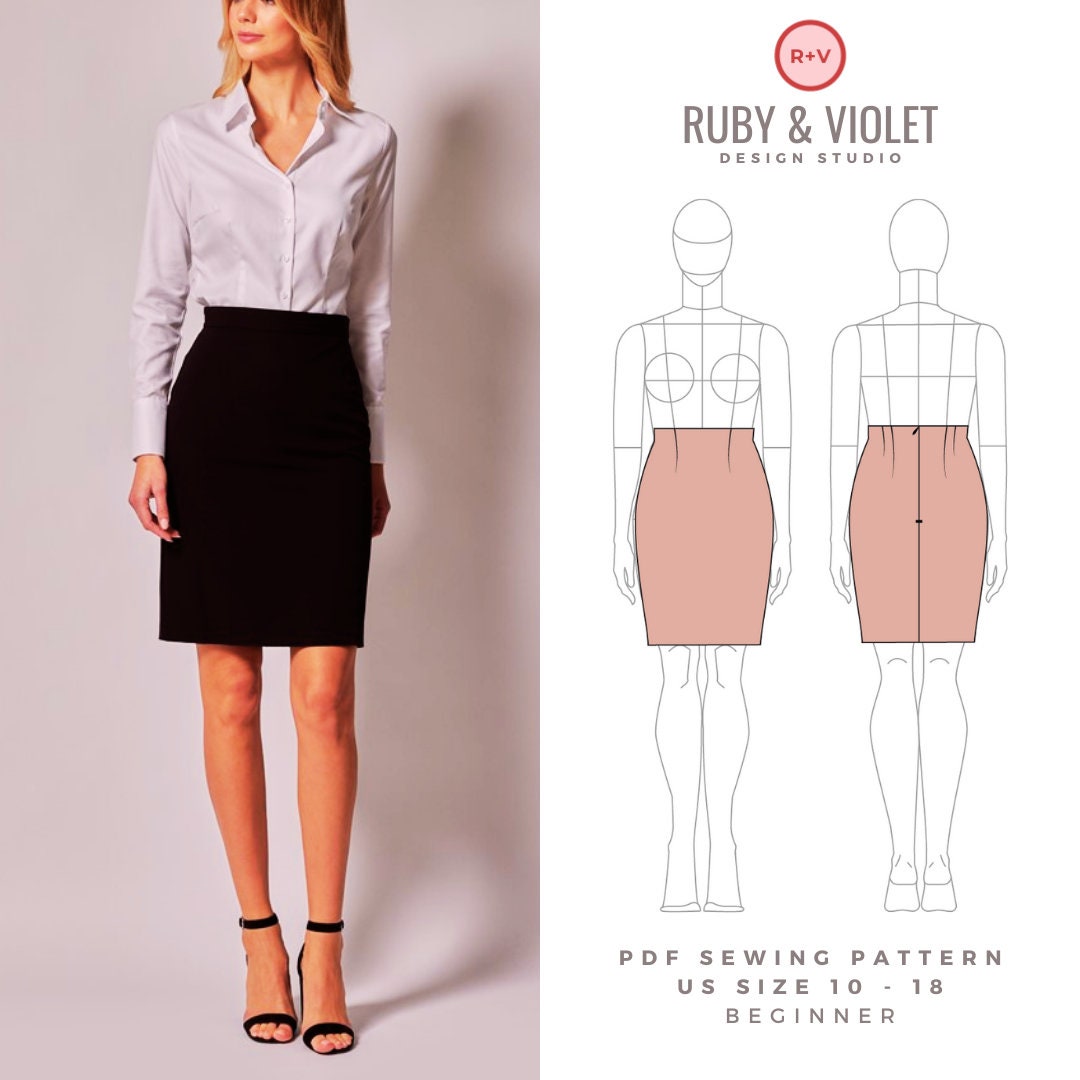 High Waist Pencil Skirt PDF Sewing Pattern for Woven Fabric Instant ...