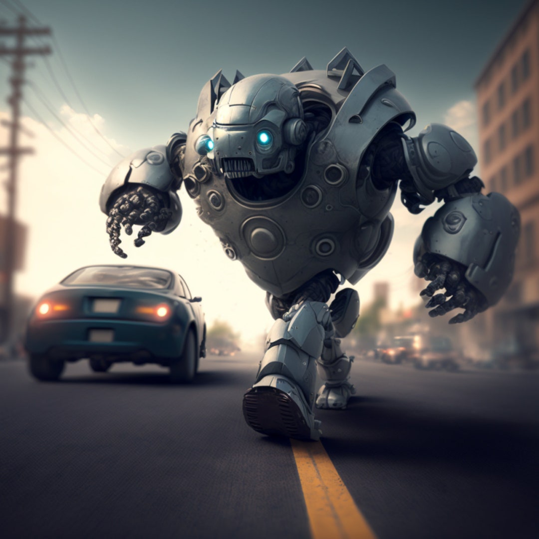 Running Into the Future: Futuristic Robot Street Scene, Midjourney ...