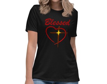 Blessed Gold Cross Gifts for Women Christian T-shirts Women's Relaxed T ...