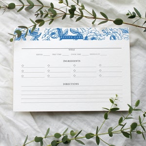Printable Recipe Card | Vintage Blue Flower Recipe Cards 4x6 | Instant ...