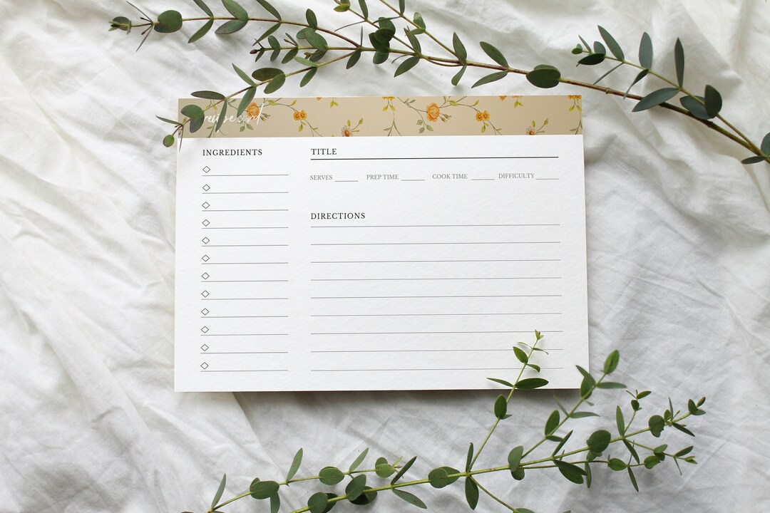 Printable Recipe Card | Vintage Flower Recipe Cards 4x6 | Instant ...