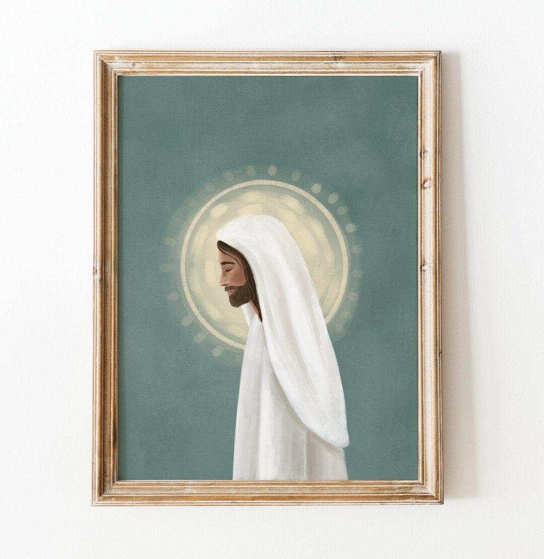 Jesus Christ Art Print: Mindful of All, Blue Background (digital ...