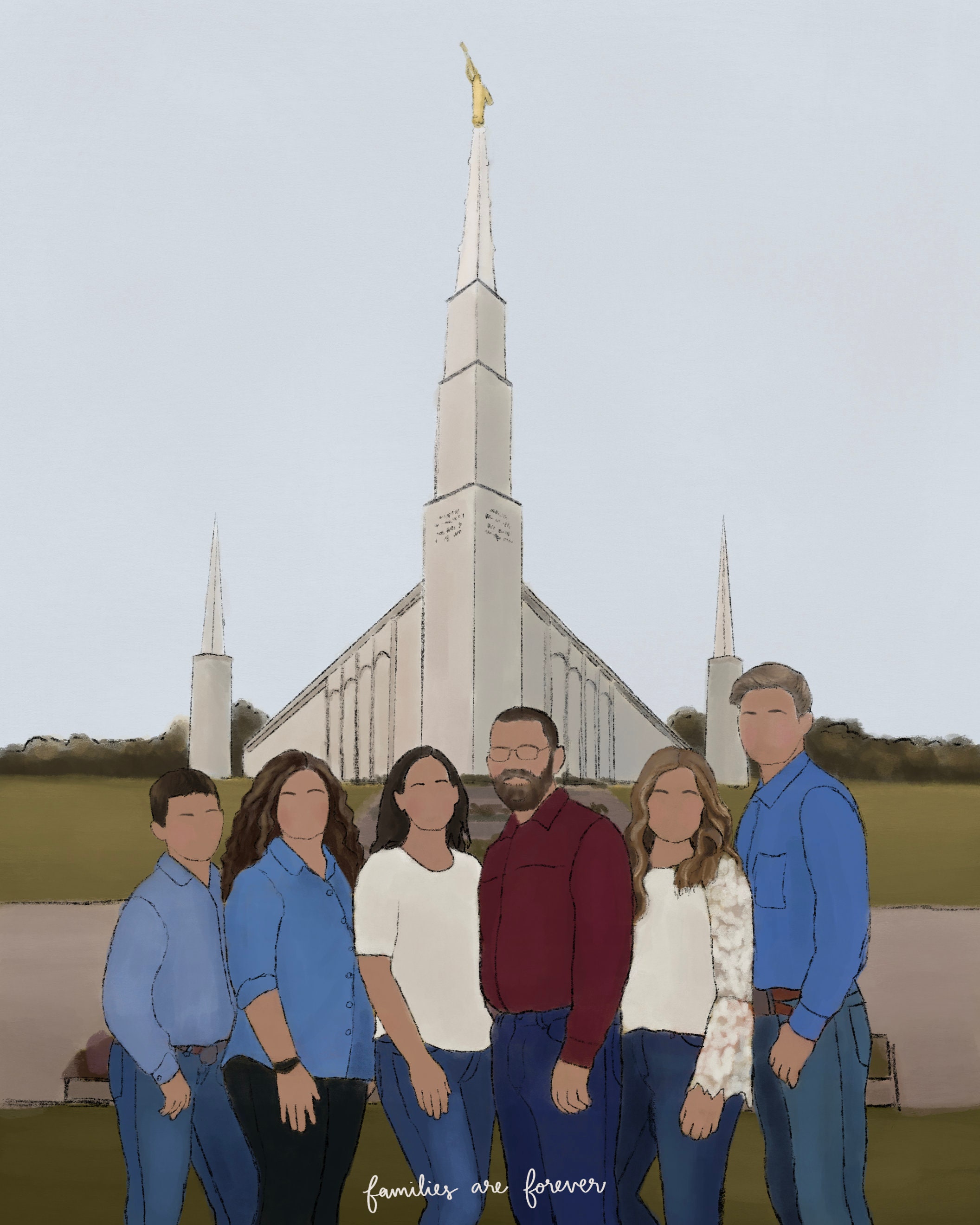 Custom Temple and Family Drawing LDS Custom Temple Art LDS Temple ...