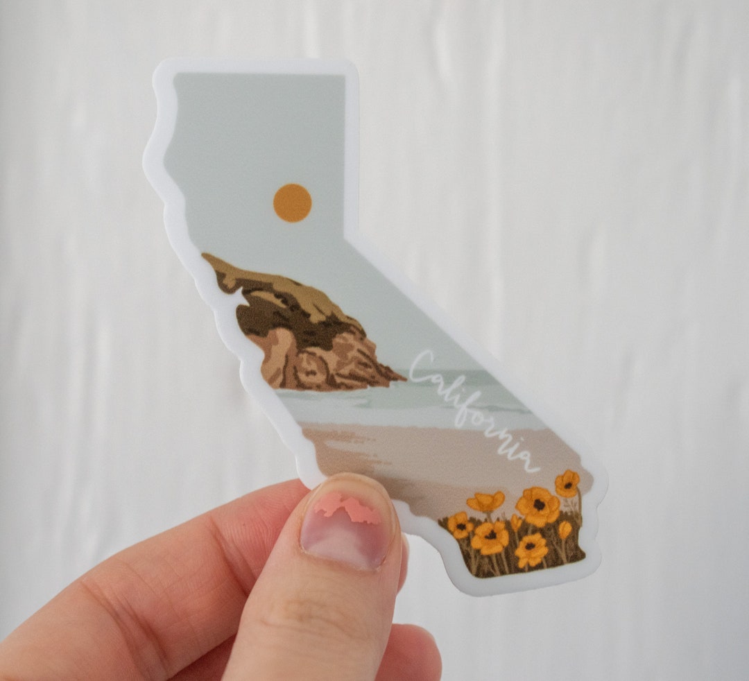 California State Sticker | California Ocean Scene | Poppy Flower ...