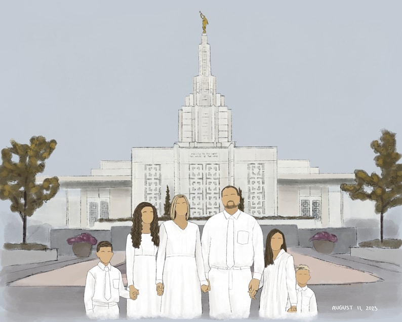 Custom Temple and Family Drawing LDS Custom Temple Art LDS - Etsy