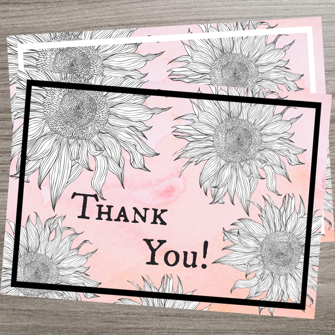 Printable Foldable Thank You Card, INSTANT DOWNLOAD, Sunflower Floral ...