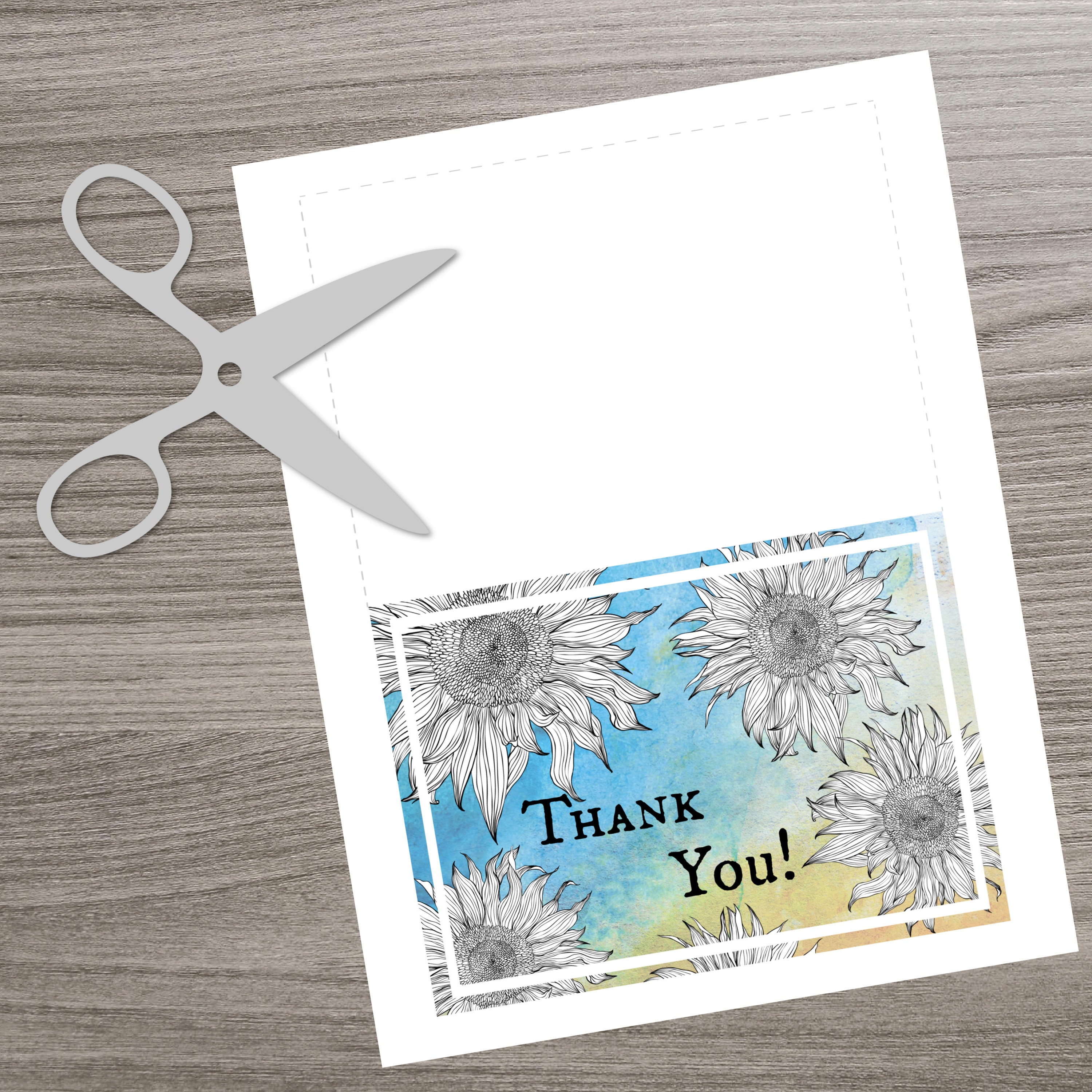 Printable Foldable Thank You Card, INSTANT DOWNLOAD, Sunflower Floral ...