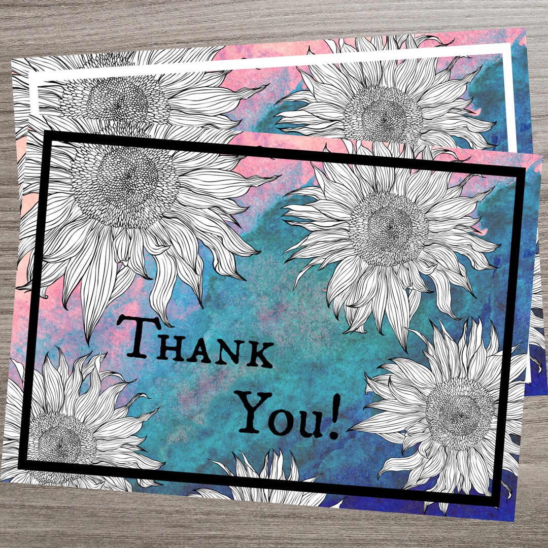 Printable Foldable Thank You Card, INSTANT DOWNLOAD, Sunflower Floral ...