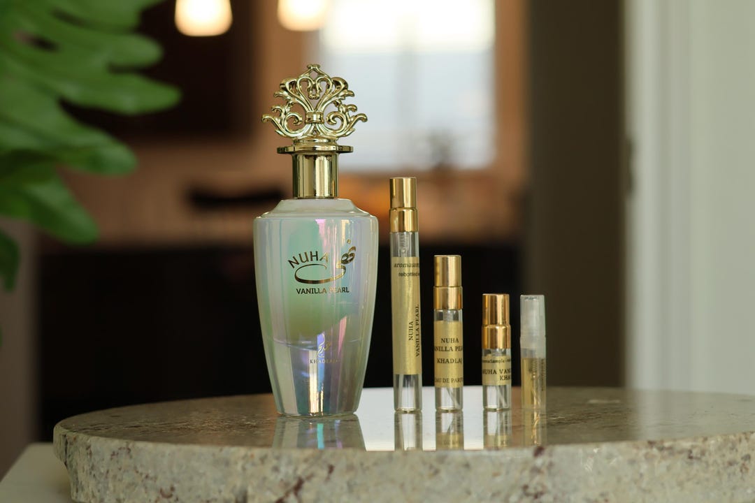 Nuha Vanilla Pearl Perfume Sample • Khadlaj • Vanilla Caramel Berry ...