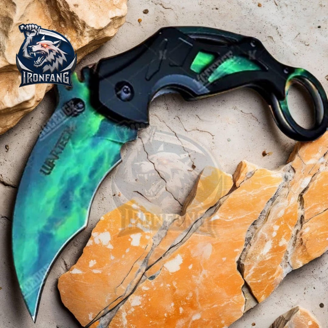 7" CS:GO Counter-strike Karambit Pocket Folding Knife Green Hawk Claw ...