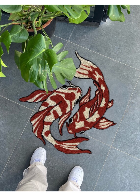 Koi Fish Tufted Rug / Asian / Traditional / %100 Handmade - Etsy