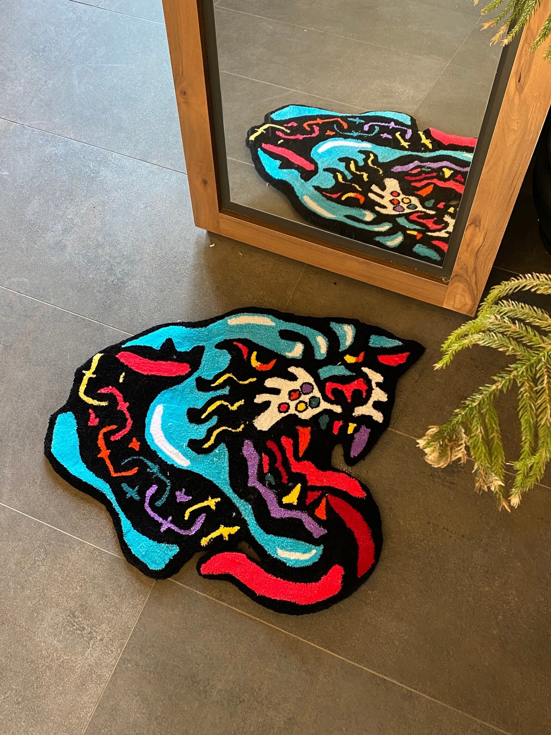 Rainbow Oldschool Tiger Fluffy Tufted Rug / %100 Handmade - Etsy