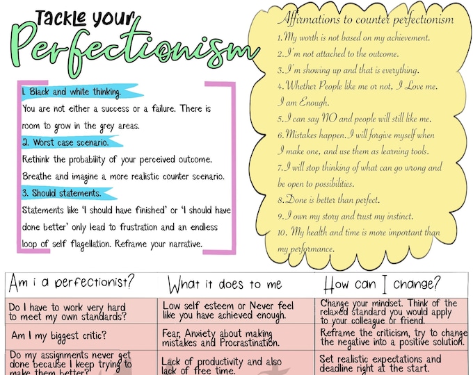 Perfectionism Worksheet, Worksheets for Therapy, Self Help, Self Care ...