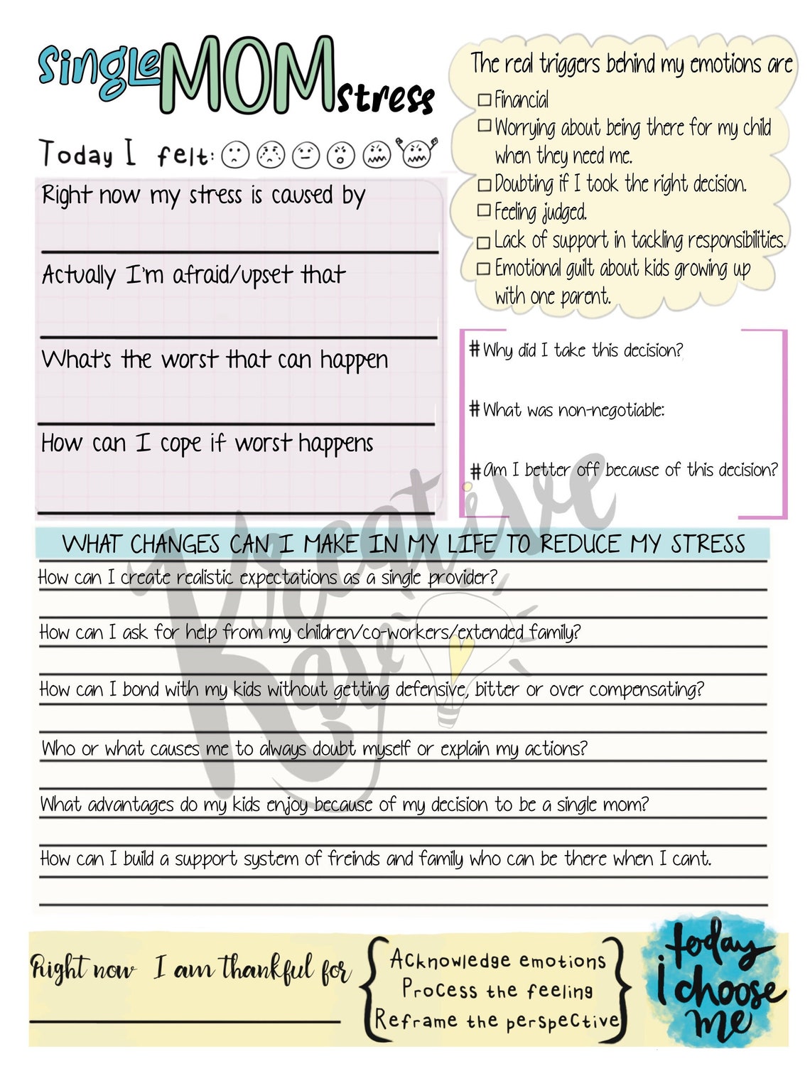 Single Mom Therapy Worksheet, Mom Guilt, Mom Burnout, Mom Self Help ...