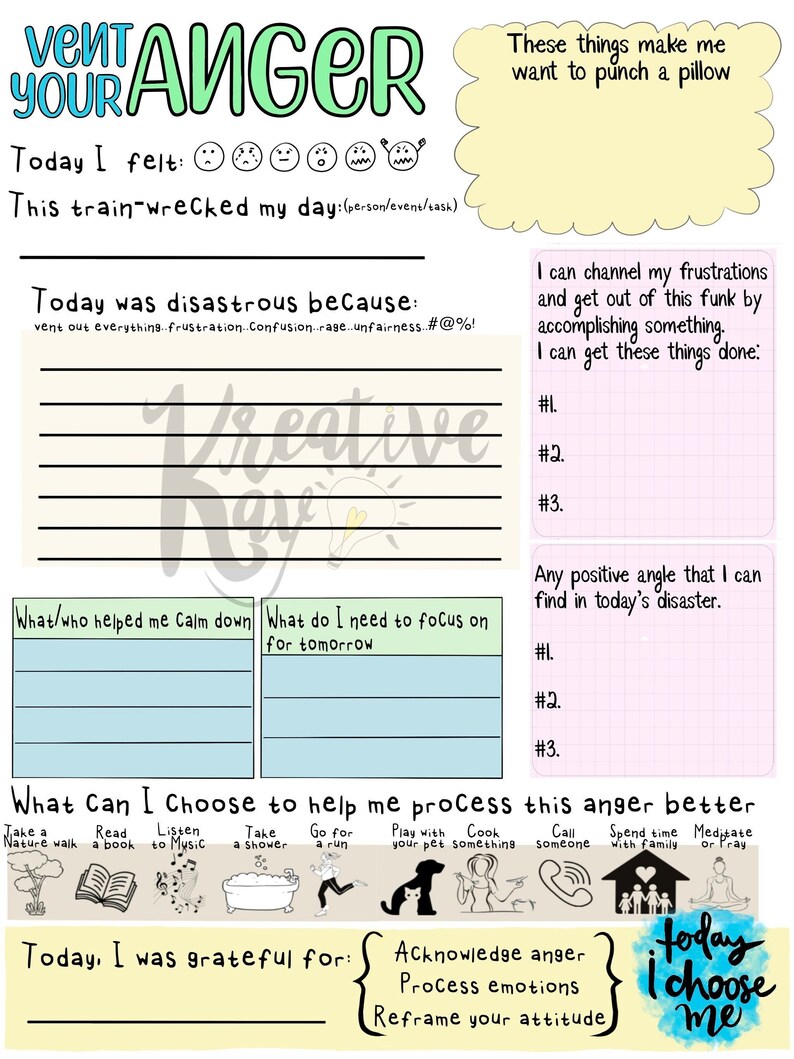 Vent Your Anger Page, Worksheets for Therapy, Self Help, Self Care. - Etsy