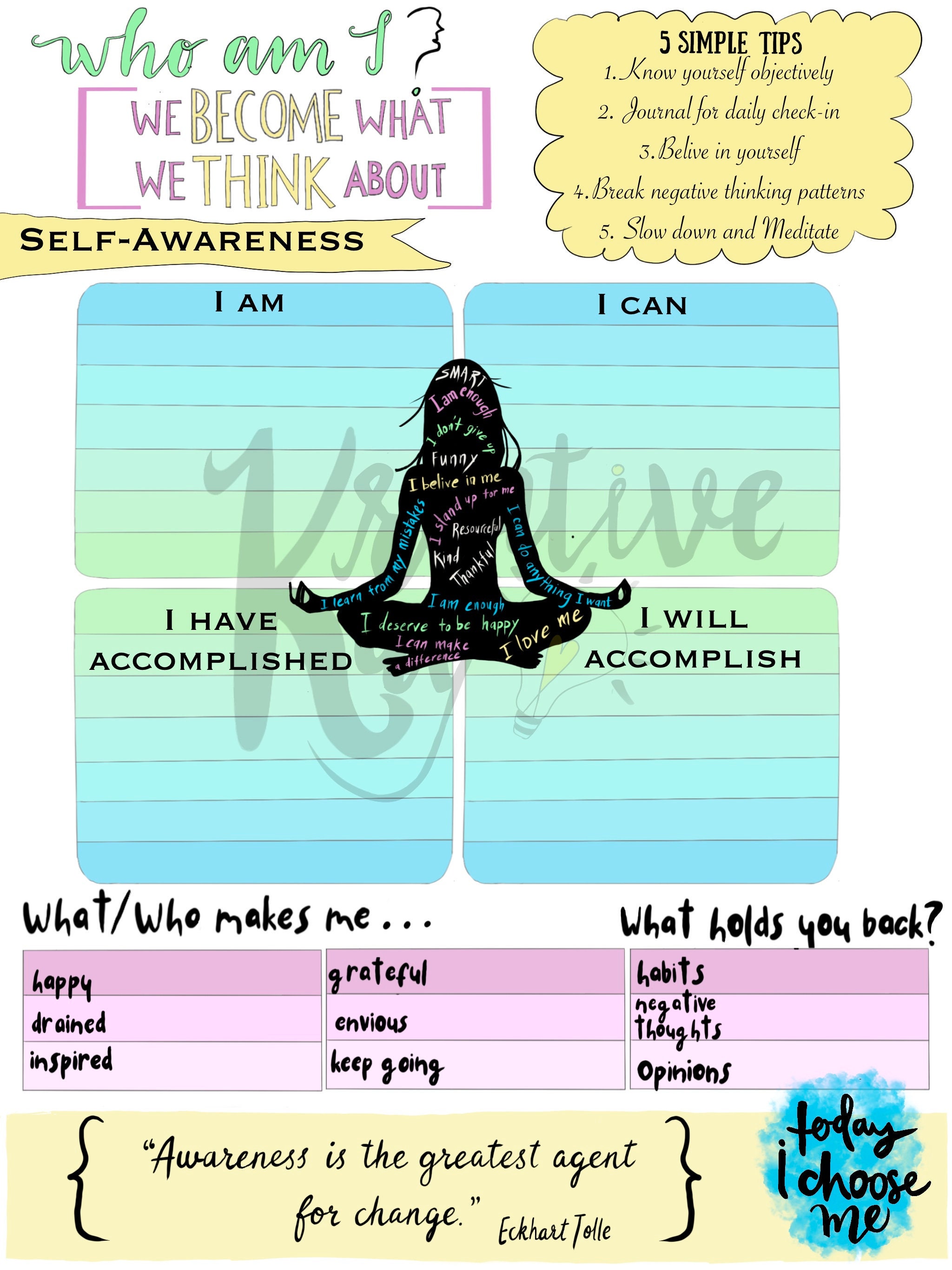 Self Awareness Check In, Worksheets for Therapy, Self Help, Self Care ...